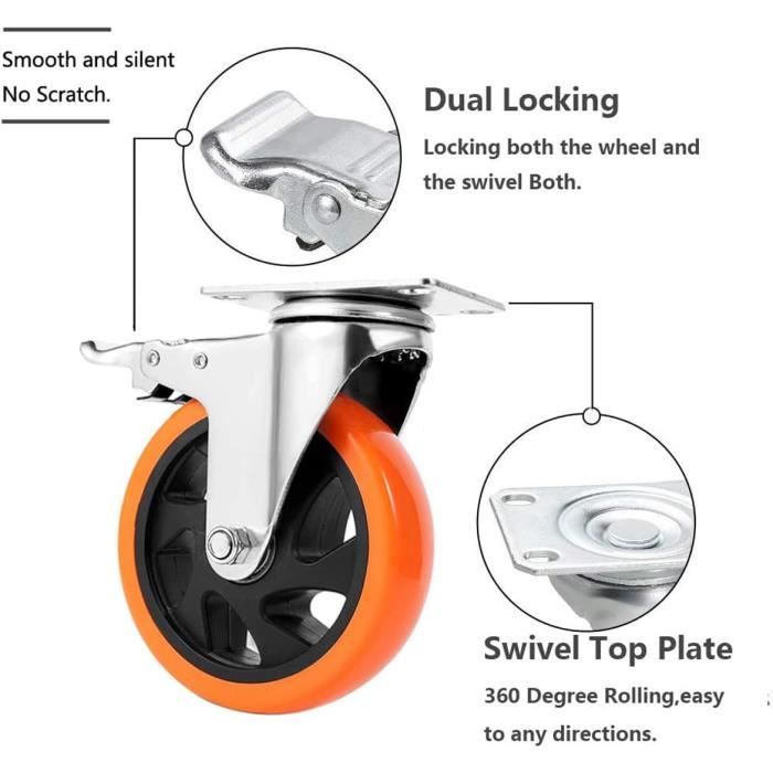 Roulette Pivotante avec Frein 125 mm, 4 Roulettes pour Meubles ...