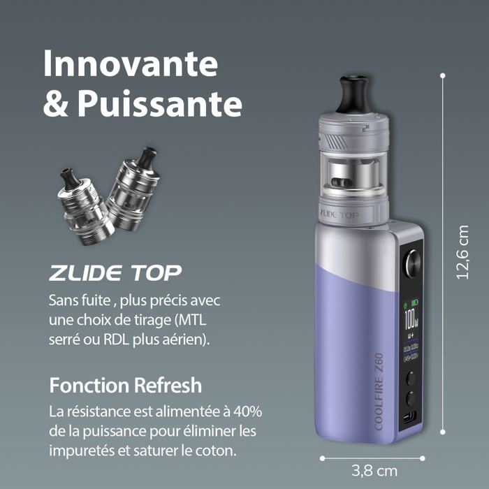 Kit Coolfire Z60 Zlide Top 3ml - Cigarette Electronique Box - Puissance 6-60W - Automonie ...