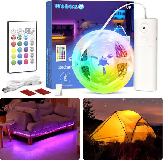 Bande Led Rvb Rechargeable Usb Avec Télécommande,2 M Lumières Led Pour ...