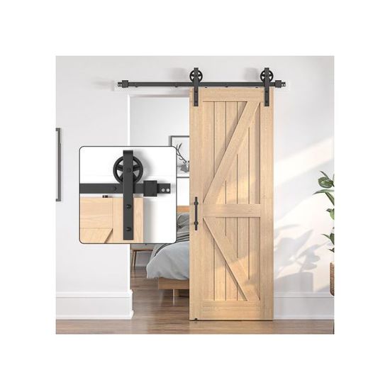 Système porte coulissante style grange 213 cm rail acier noir kit ...