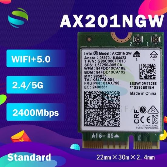 Wi-Fi 6 Intel Ax201 Bluetooth 5.0 BI-Bande 2.4G - 5G SANS FIL NGFF ...