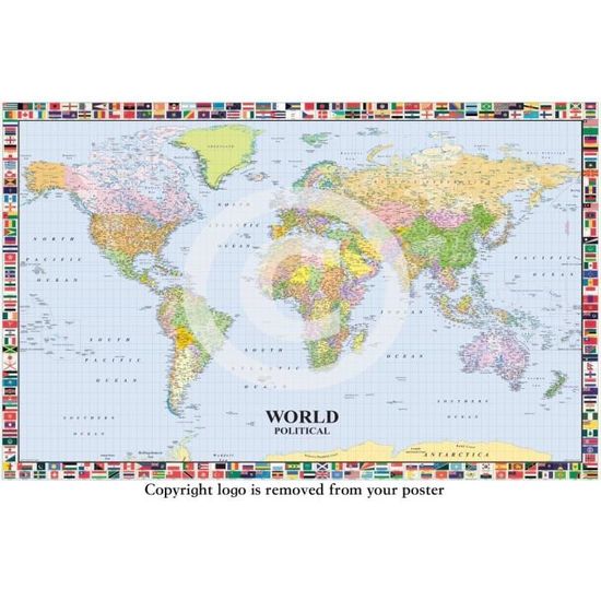 Très Grand Poster Laminé Encapsulé Lp 200 Carte Du Monde Politique Avec ...