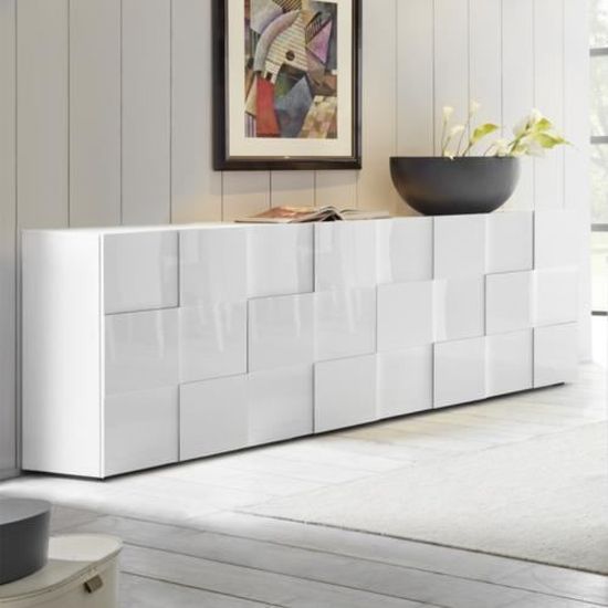 Enfilade 4 portes design laqué blanc SANDREA Blanc L 241 x P 42 x H 84 ...