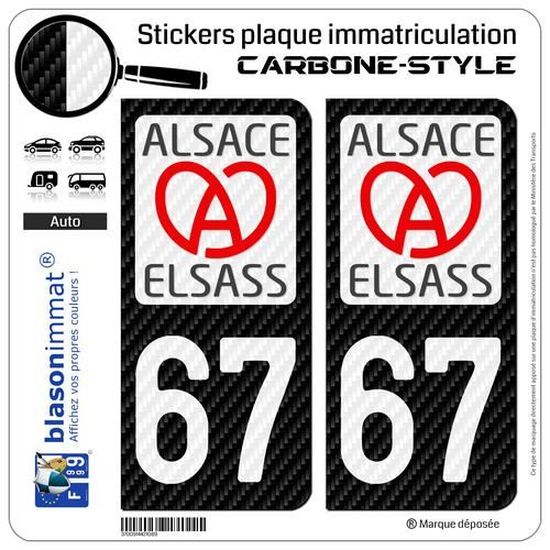 Stickers plaque immatriculation Auto 67 Alsace - LT II Carbone-Style ...