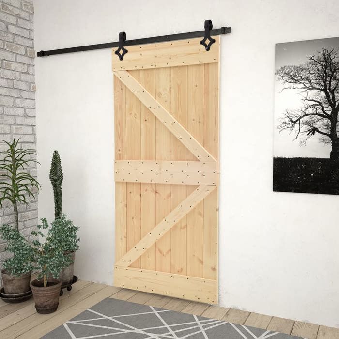 Porte coulissante - UU - avec kit de quincaillerie 90x210cm Pin massif q359 - Cdiscount Bricolage