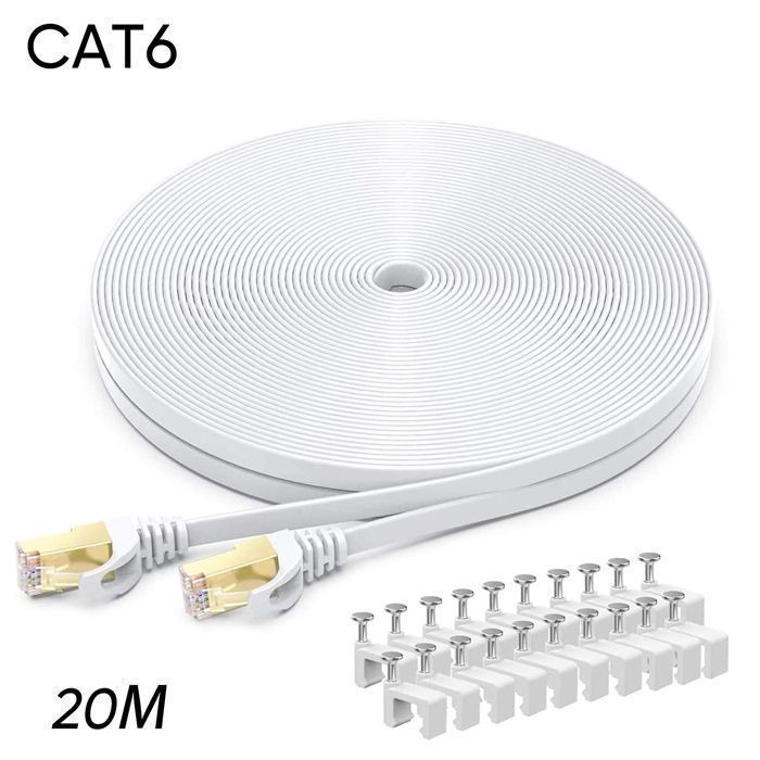 Câble Ethernet 20m Cat6 - Rj45 Plat 1000 Mbit/s Câble Internet pour ...