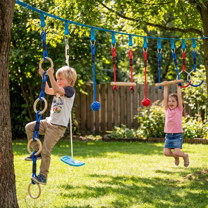 Parcours d'obstacles Ninja pour enfants 10 M kit de tyrolienne complet ...