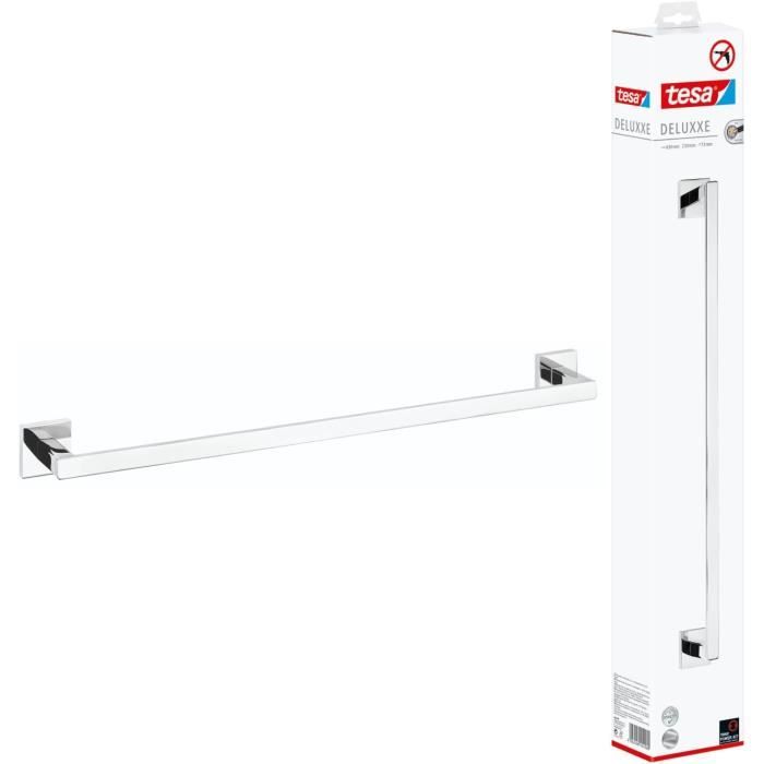 Porte serviettes 1 barre fixe, adhésif, métal chromé finition brillante ...