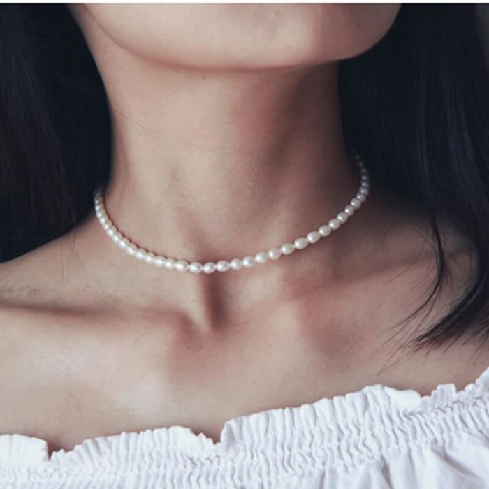 Collier ras du cou en perles véritables 4 5mm pour femme, joli cadeau d ...