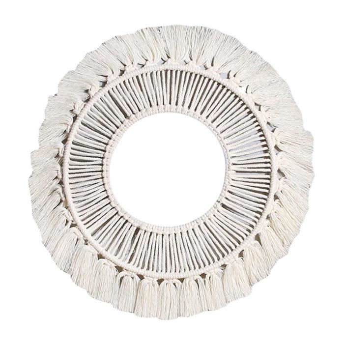 Miroir mural suspendu rond rustique Boho - COLAXI - Blanc - Rond ...