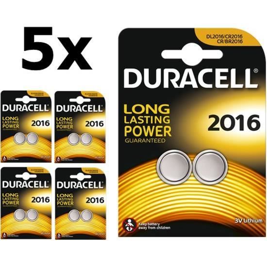 Lot de 10 pièces (5 Pack a 2 pièces) - Pile bouton Lithium 3V 90mAh Lithium Duracell CR2016 ...