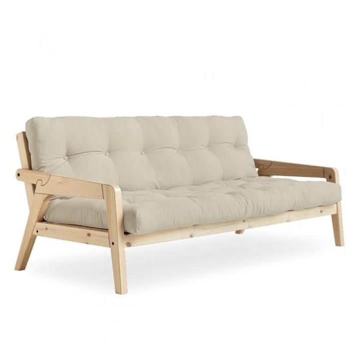 Canapé convertible futon GRAB pin naturel coloris beige couchage 130 cm ...