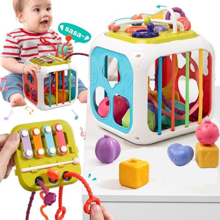 7 in 1 Montessori Sensoriel Jouets pour Bébé, Trieur de Formes, Cube d ...
