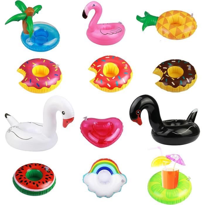 12 Pièces Porte-Gobelet Gonflable Piscine Mignon Porte Verre Boissons Flottant Palmier Flamant ...