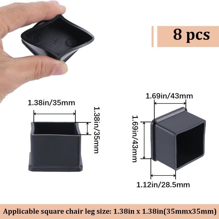 8 x Black Square Chair Foot Covers Chair Feet Caps Floor Protectors ...