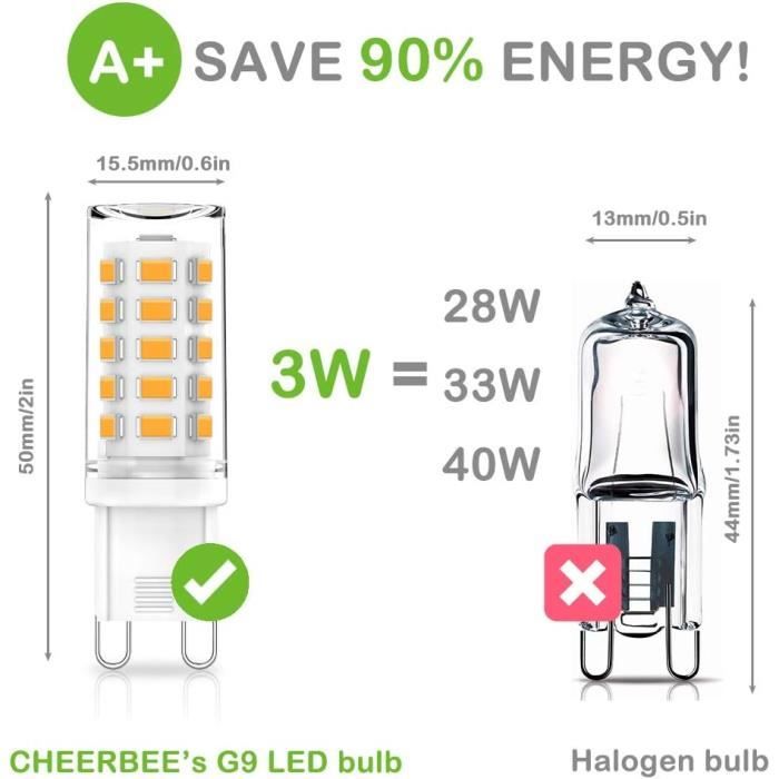 G9 Led Dimmable Blanc Chaud 2700K, G9 Ampoule Led 3W Équivalent À 28W 33W 40W Ampoules Halogènes ...