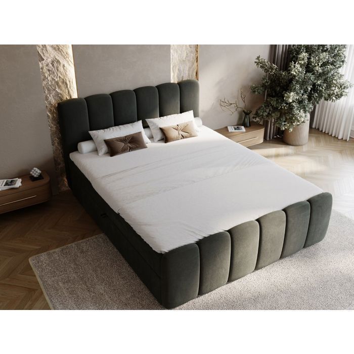 Lit complet - avec matelas - lit adulte - velours - gris - Cloud ...