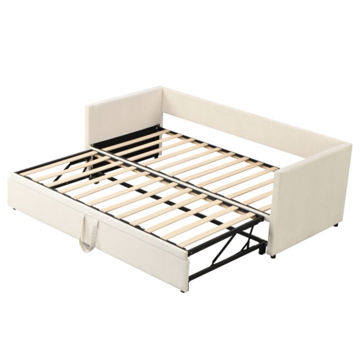 Canapé‑lit extensible - Lit gigogne capitonné - 90→180 x 200 cm - Tissu ...