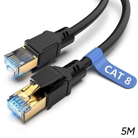 Câble Ethernet 5M Cat8 LAN RJ45 Gigabit 40 Gbps 2000Mhz pour Routeur ...
