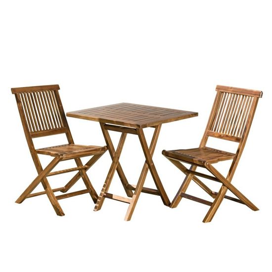 Ensemble table & 2 chaises de jardin Troxi 70cm en bois teck huilé ...