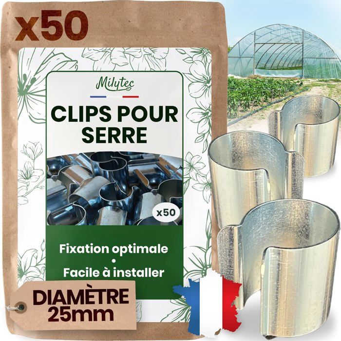 Milytec Lot de 50 Clips pour Serre 25 mm en Acier Galvanisé, Fixation ...