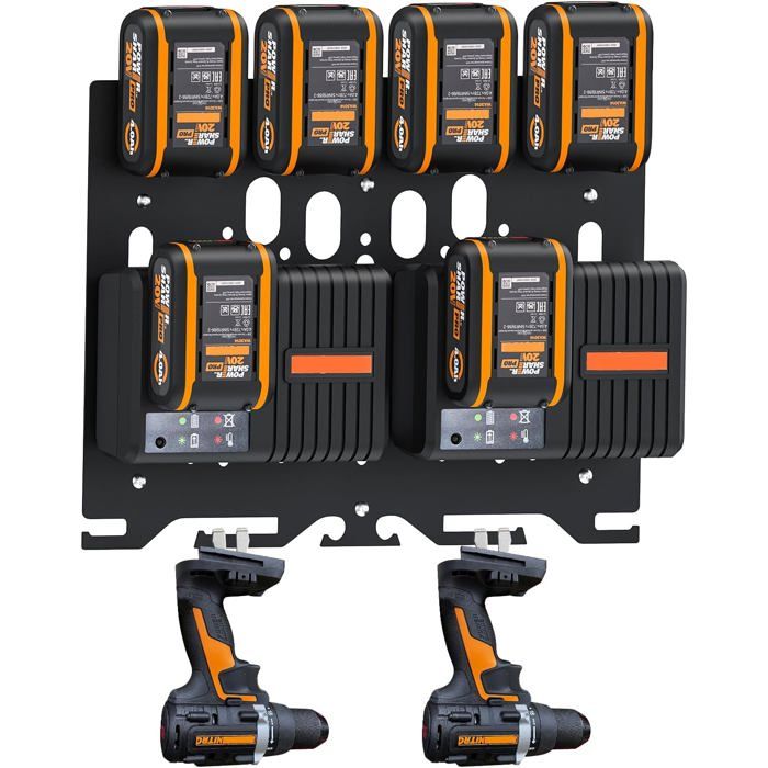 Support Mural 3 en 1 Worx pour Batteries 20 V et Chargeurs - Métal ...