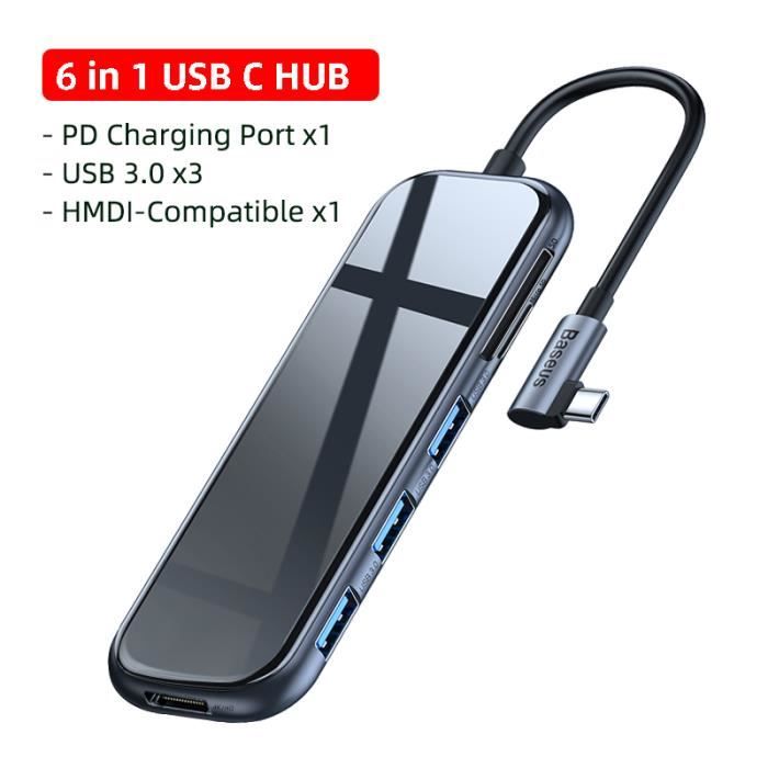 Concentrateur USB C 6 en 1 - HUB USB Type C vers RJ45 Lan USB C pour MacBook Pro, Multi ...