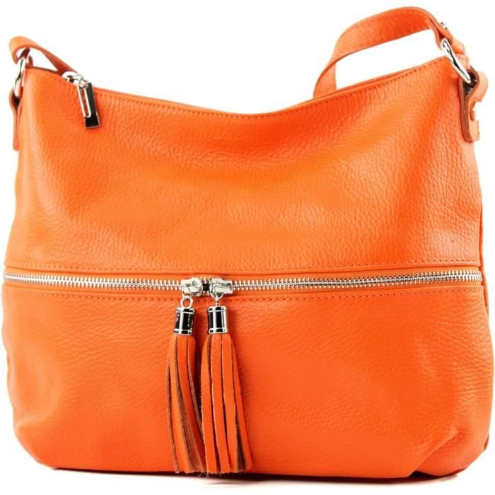 Modamoda De T159 Ital Sac à Bandoulière En Cuir Orange Medium
