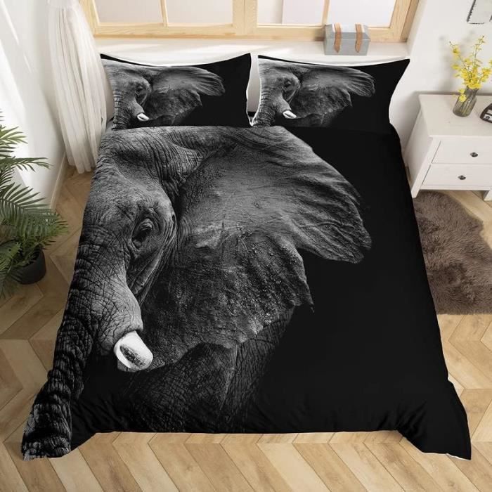 Éléphant Parure De Lit 220X240Cm 3D Wild Animaux Motif Sets De Housse ...