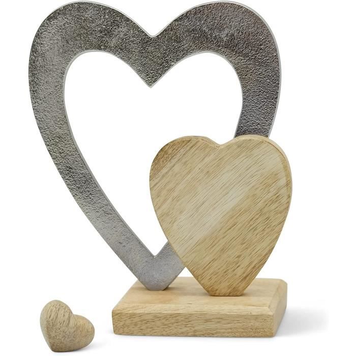 Coeur Double pour la décoration - Coeur en métal Bois en Argent Brun ...