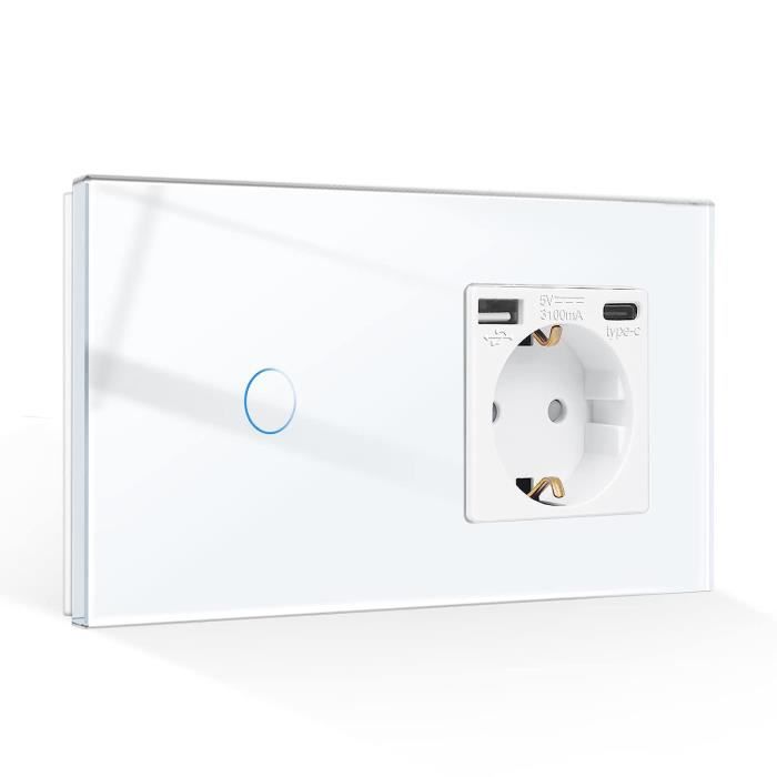 Interrupteur tactile avec prise Schuko avec ports USB (Tape-C et Tape-A ...