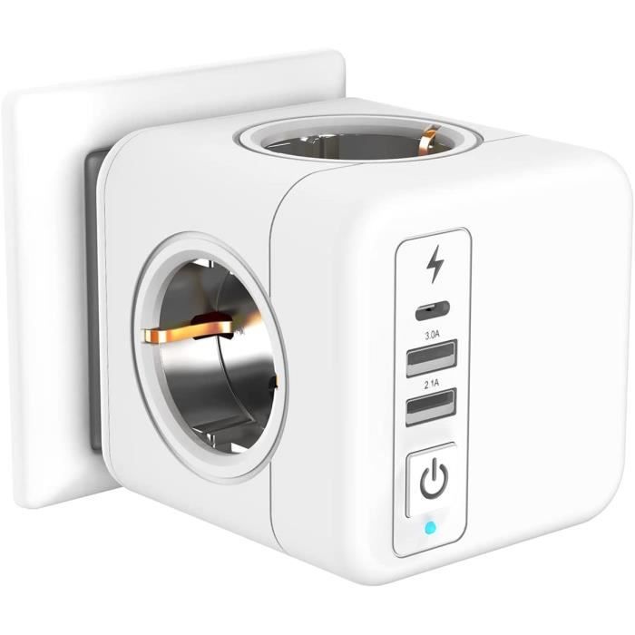 Prise Usb Multiple, Multiprise Murale Cube 3 Prises Avec 3 Usb Secteur ...