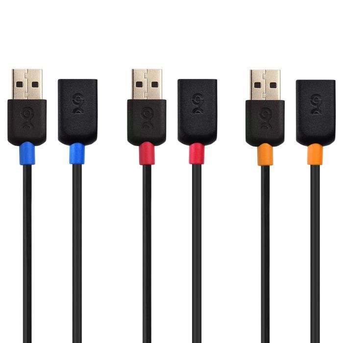 Lot De 3 Câble Rallonge Usb (Câble Usb Male Femelle), Longueur 0,9 M ...