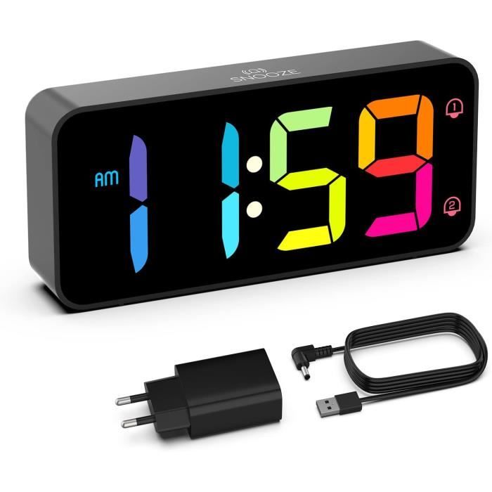 Reveil, Réveil Numérique Avec Grand Écran Led, 0-100% Luminosité, 90 ...