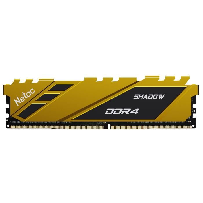 Netac Shadow DDR4-3200 8G C16 Jaune, UDIMM 288-Pin DDR4 - PC, PC4-25600, 1.35V, XMP, Single ...