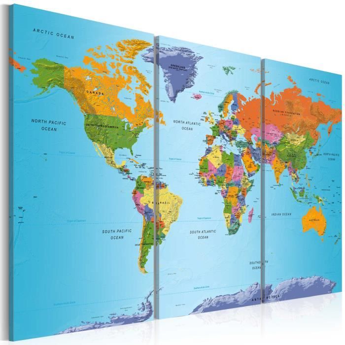 Tableau Cartes du monde World Map: Colourful Note 90x60 cm - Tableau ...