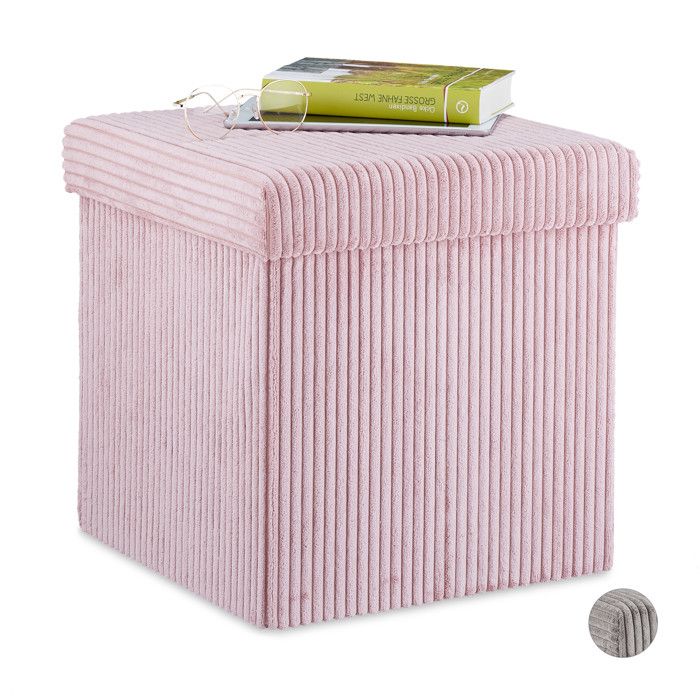 Relaxdays cube rangement, pliable, tabouret velours avec espace de ...