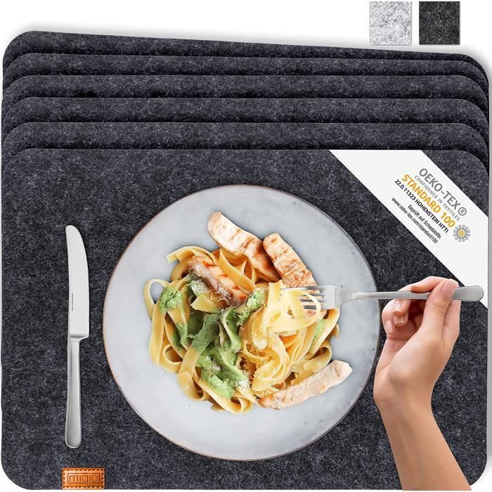 Miqio - Set de Table Design Feutre et Cuir Lavable. 6 sous-Assiettes ...