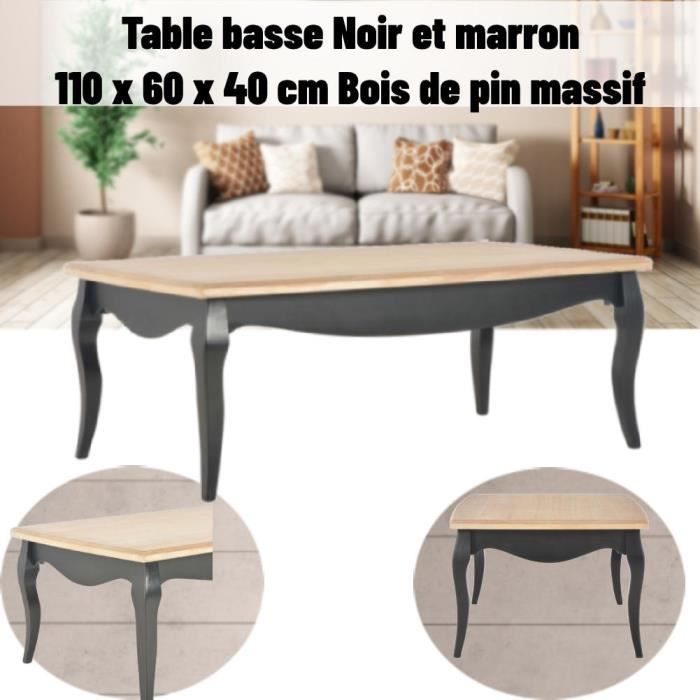 COC Table basse Noir et marron 110 x 60 x 40 cm Bois de pin massif ...