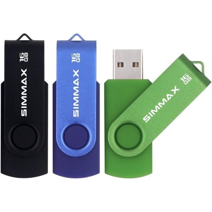 Simmax Clé Usb 16 Go Lot De 3 Usb 2.0 Flash Drive Pivotant Stockage ...