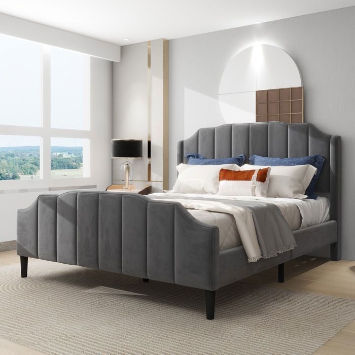 Lit capitonné 140 x 200 cm Lit double Design minimaliste moderne ...
