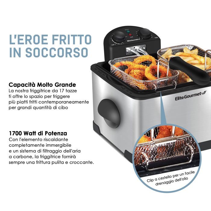 Friteuse électrique - Elite Gourmet - EDF-401T - 4,2L - 1700W - Acier ...