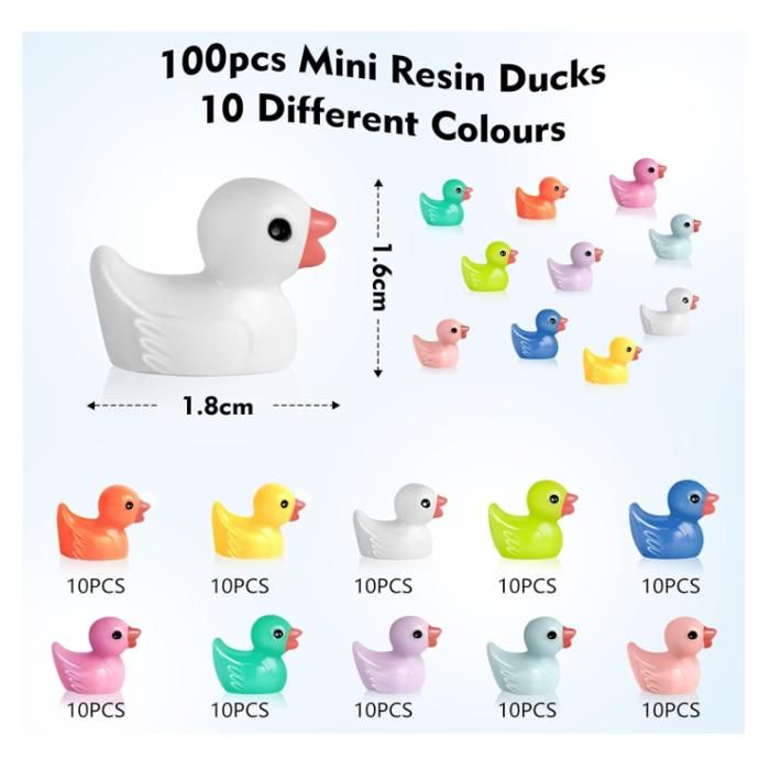 Lot de 100 Pièces Mini Canard en Résine, 10 Couleurs 1,6 x 1,8 cm Mini ...