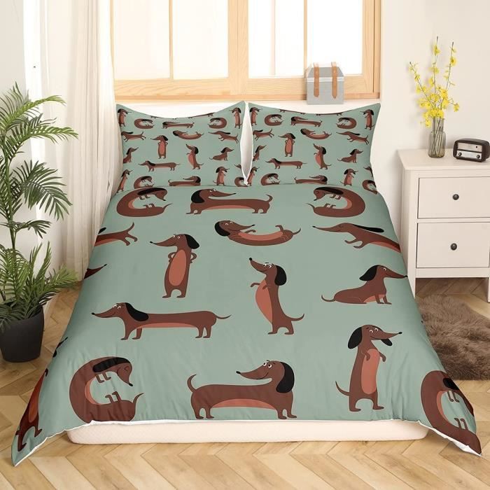 Teckel Housse de Couette Enfants Mignon Saucisse Chiens Parure de Lit 200x200cm Dessin Animé ...