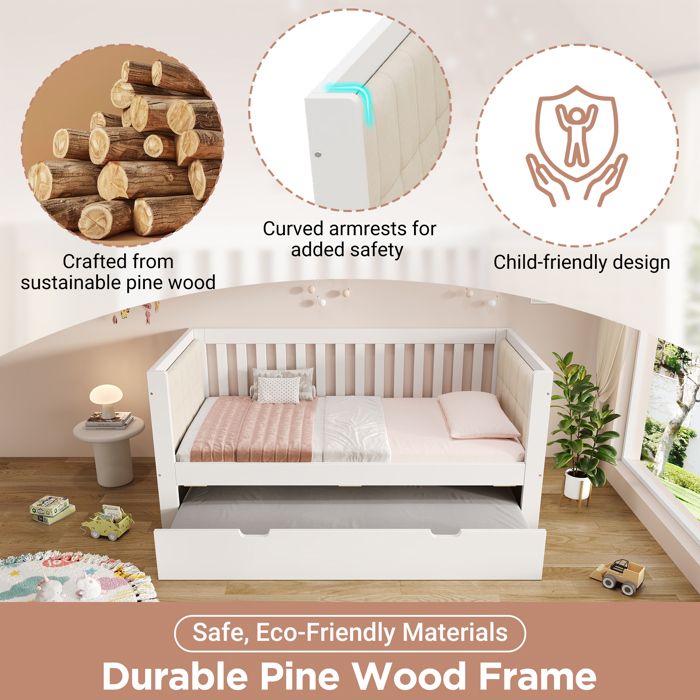 Lit pliant 90 x 190 cm avec lit d’appoint, sommier à lattes, sans ...