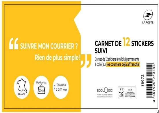 Carnet de 12 étiquettes numéro suivi la poste sticker suivi lettre ...