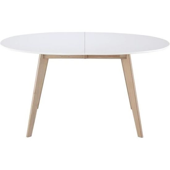 Table scandinave Extensible Ovale Blanche et Bois Clair L150200 cm ...