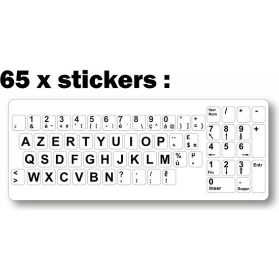 Autocollant sticker vinyl clavier azerty pas transparent mais blanc ...