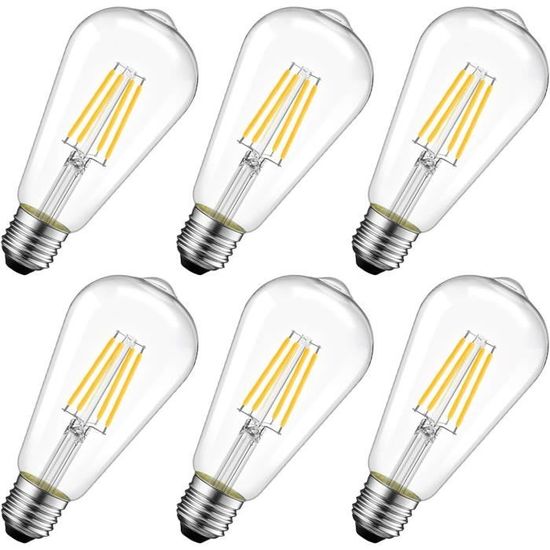 E27 Ampoules À Filament Led Rétro Vintage St64-8W Equivalent À 75W, 1055 Lm, Couleur Blanc Chaud ...
