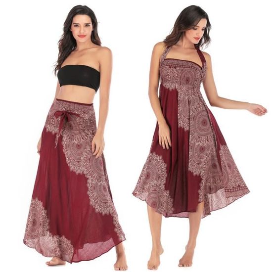 Dames Jupe Maxi En Mousseline De Soie Boheme Sexy Femmes Vetements Bas Jupe Rouge Vintage